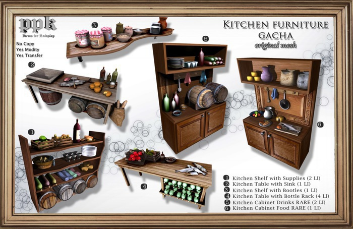 Second Life Marketplace - PPK Kitchen furniture gacha - Shelf with Supplies