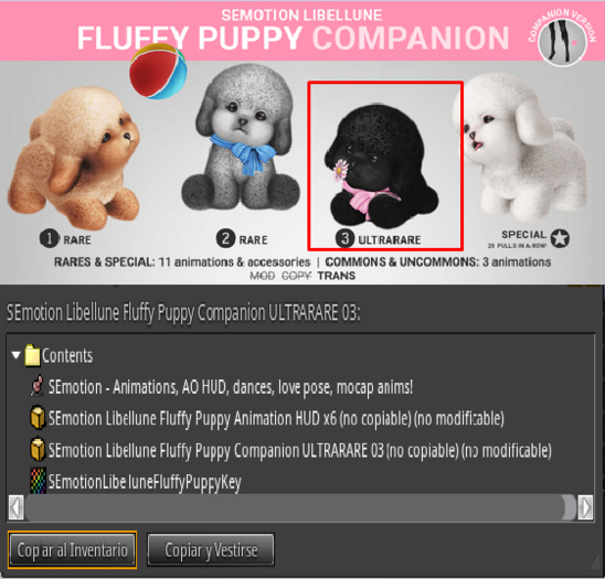 Second Life Marketplace - SEmotion Libellune Fluffy Puppy Companion ...