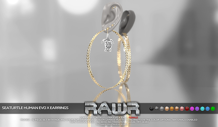 Second Life Marketplace - RAWR! Seaturtle HUMAN FEMALE Evox Earrings ...