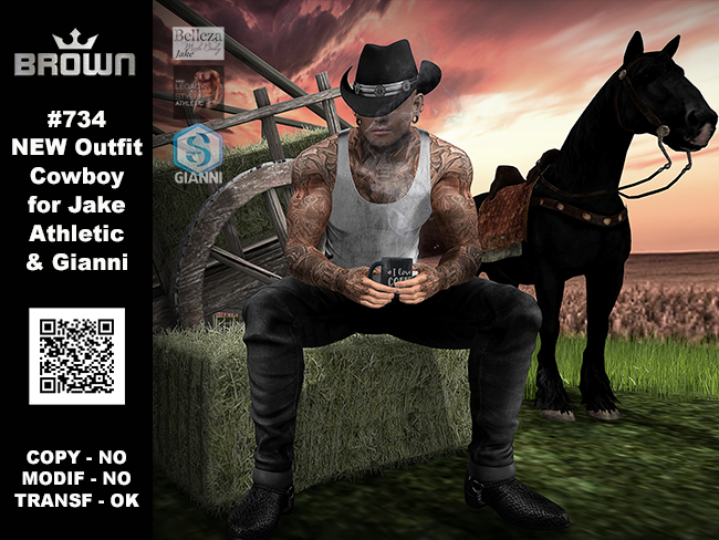 Second Life Marketplace - 734 NEW Outfit Cowboy for Jake Athletic & Gianni