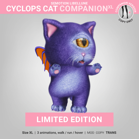 Second Life Marketplace - SEmotion Libellune Cyclops Cat Companion XL ...