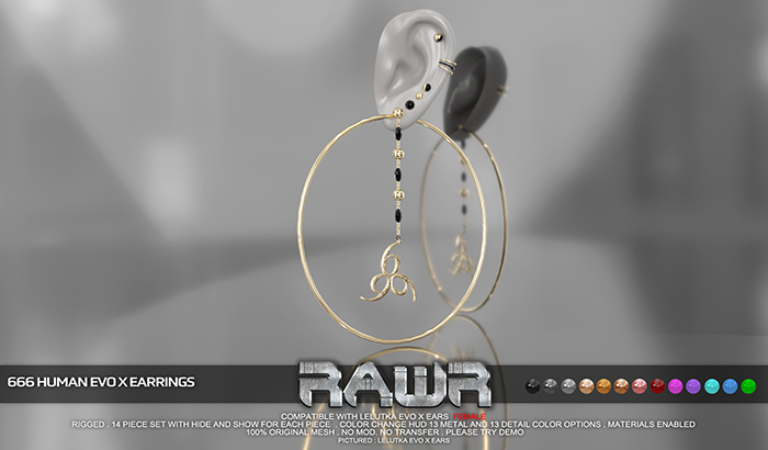 Second Life Marketplace - RAWR! 666 HUMAN FEMALE EvoX Earrings DEMO ...