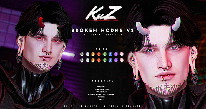 Second Life Marketplace - KuZ - Broken Horns V2 // BOXED