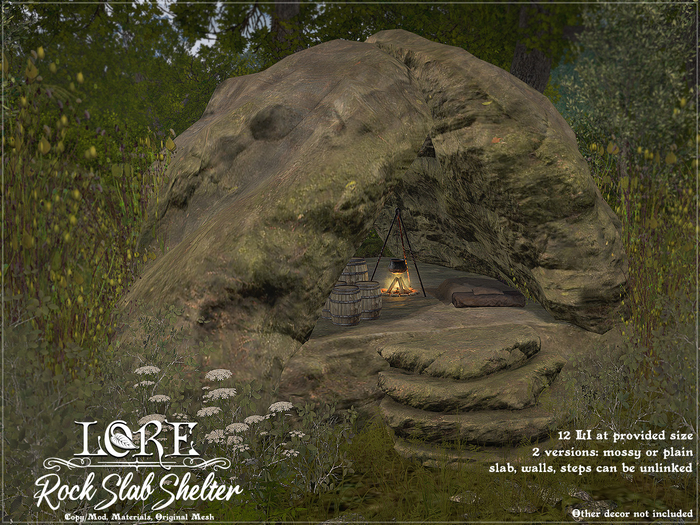 Second Life Marketplace - LORE Rock Slab Shelter
