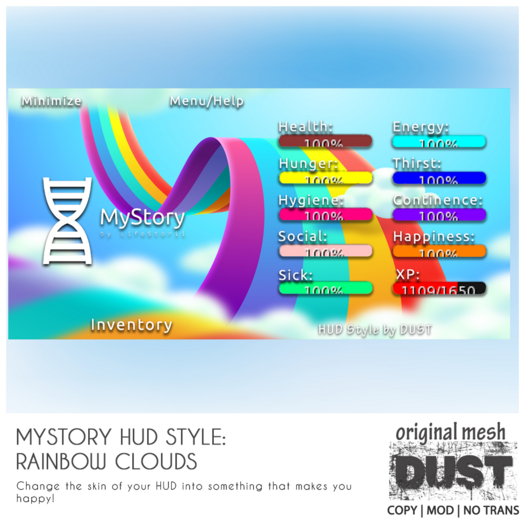 Second Life Marketplace - DUST: MyStory HUD Style: Rainbow Clouds
