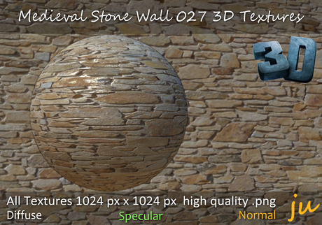 Second Life Marketplace - JU Medieval Stone Wall 027 3D Textures Full Perm