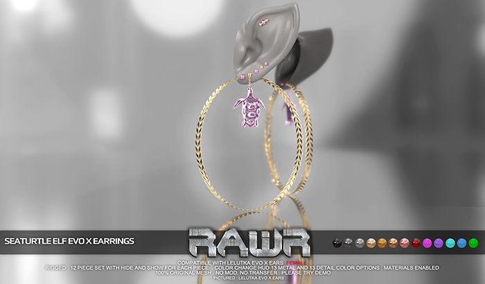 Second Life Marketplace - RAWR! Seaturtle ELF FEMALE Evox Earrings DEMO ...