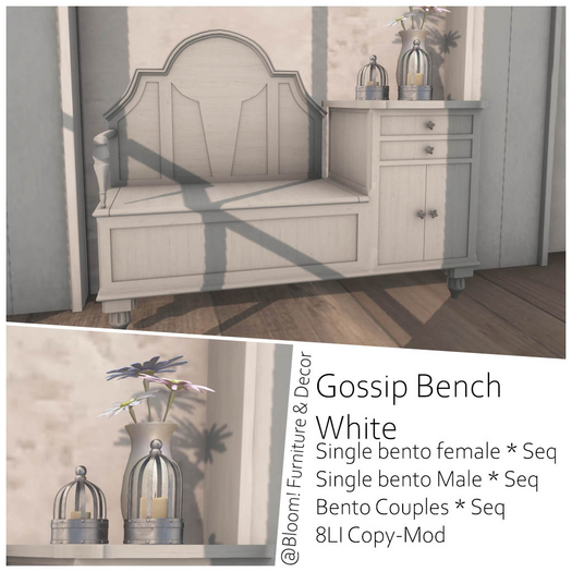 Second Life Marketplace - Bench | Gossip Bench White Bench