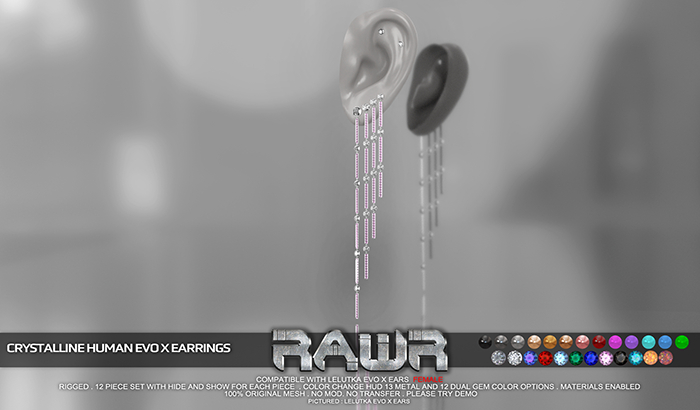 Second Life Marketplace - RAWR! Crystalline HUMAN FEMALE EvoX Earrings ...