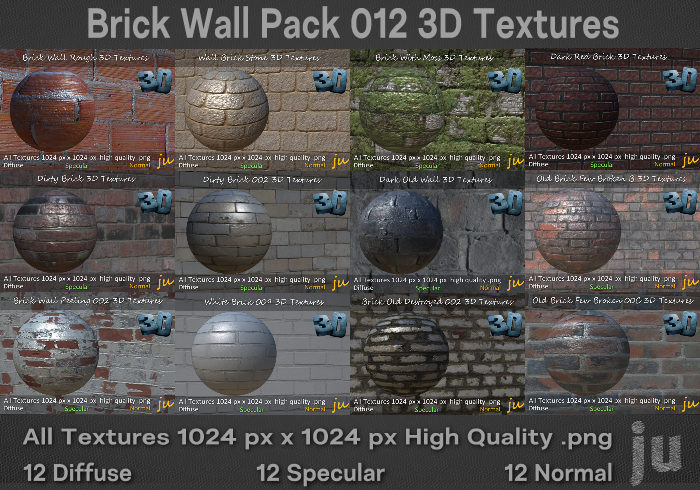 Second Life Marketplace - JU Brick Wall Pack 012 3D Textures Full Perm
