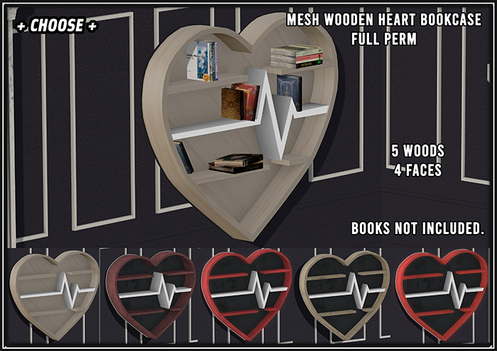 Second Life Marketplace - . + CHOOSE + . MESH Heart Bookcase FULL PERM