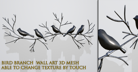 Second Life Marketplace - SATO - Bird Branch Wall Art 3D Mesh