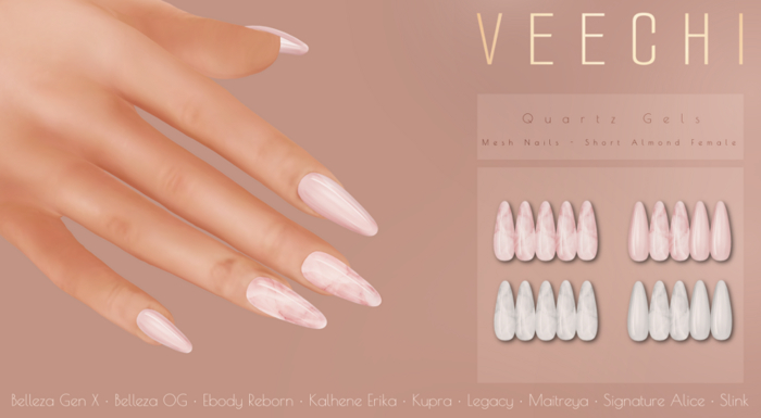 Second Life Marketplace - Veechi - Quartz Gels // Short Almond Mesh ...