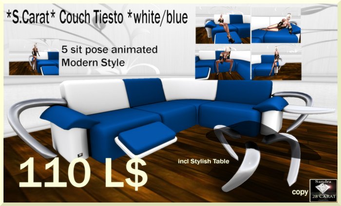 Second Life Marketplace - *S.Carat*Couch Tiesto blue white