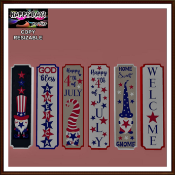 Second Life Marketplace - 4th of July - SET(6) Resizable Porch Sign