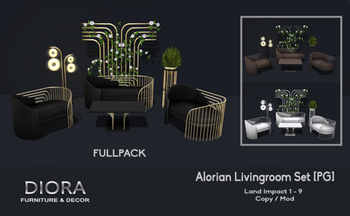 Second Life Marketplace - DIORA Alorian Livingroom Set FullPack [PG]