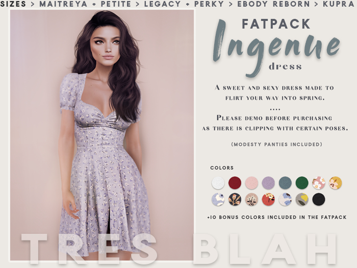 Second Life Marketplace - Tres Blah - Ingenue Dress - Fatpack