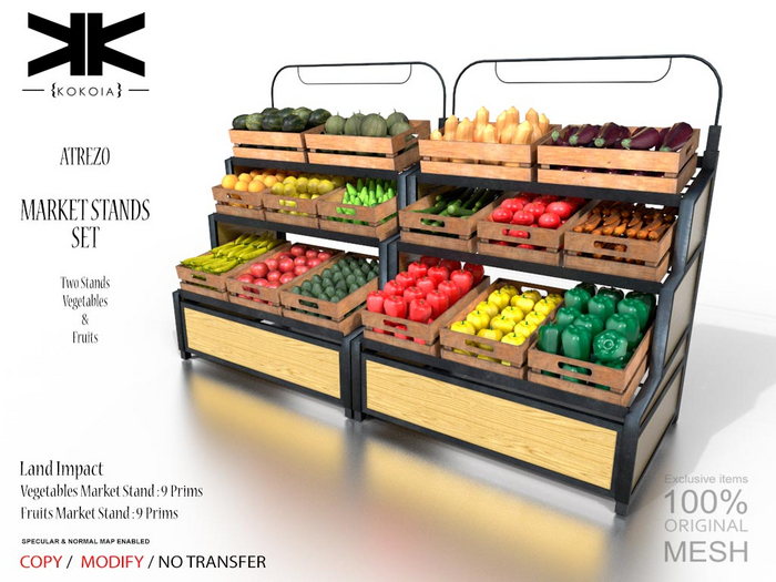 Second Life Marketplace - Atrezo :: Market Stands Set :: {kokoia}