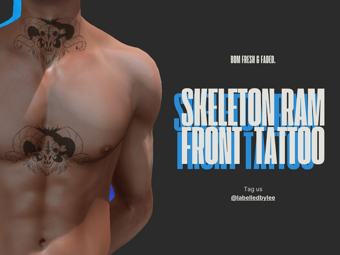 Second Life Marketplace - Labelled | Skeleton Ram Neck + Chest Tattoo