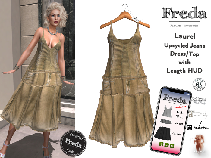 Second Life Marketplace - "Freda" Laurel Upcycled Beige Jeans Maxi ...