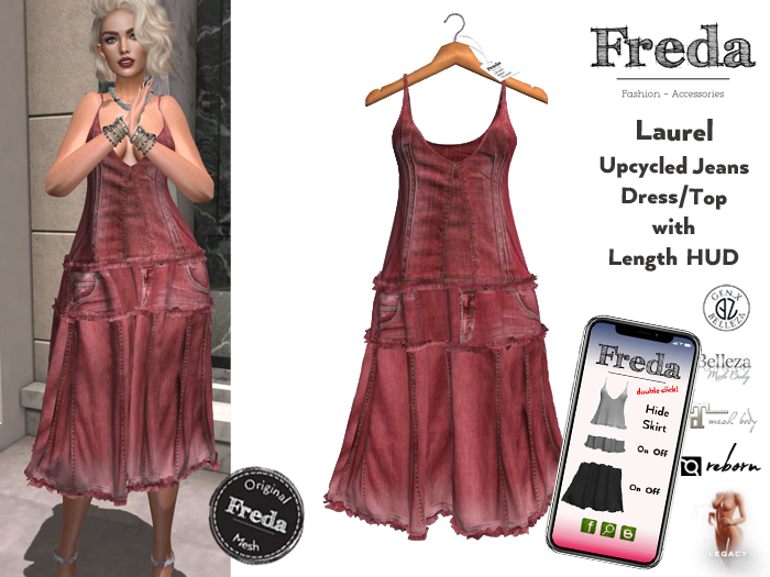 Second Life Marketplace - "Freda" Laurel Upcycled Red Jeans Maxi Dress ...