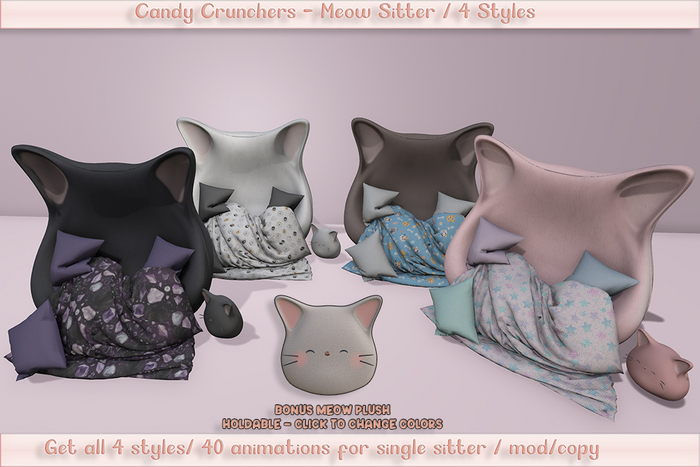 Second Life Marketplace Candy Crunchers Meow Sitter 4 Styles