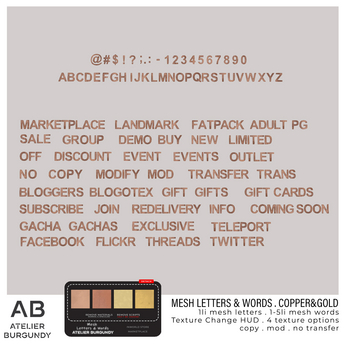 Second Life Marketplace - Atelier Burgundy . Mesh Letters & Words ...