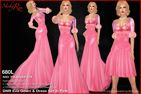 Second Life Marketplace - *DNR* Eva Gown & Dress Set in Pink