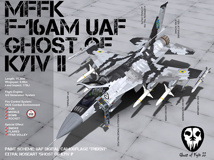 Second Life Marketplace - -MFFK- F-16AM UAF "Ghost of Kyiv II"