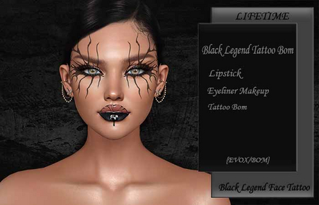 Second Life Marketplace - Lifetime Black Legend Face Tattoo EVOX BOM 007