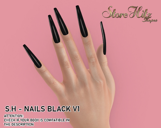 Second Life Marketplace - S.H - NAILS - BLACK V1 - FOR BODY ERIKA