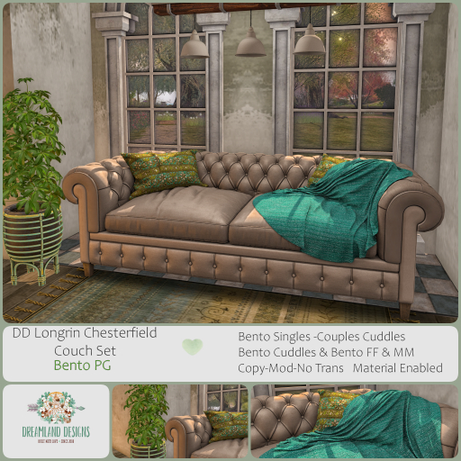Second Life Marketplace - DD Longrin Chesterfield Couch Set-PG/ADD