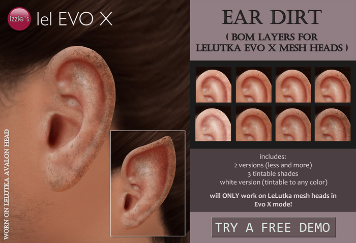 Second Life Marketplace - Izzie's - DEMO Ear Dirt (LeLutka Evo X)