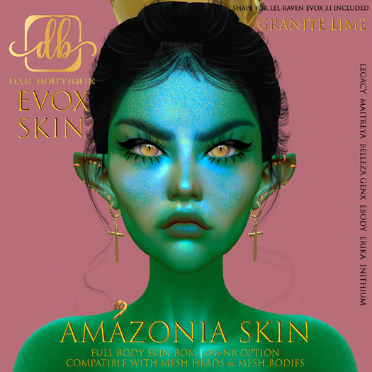 Second Life Marketplace - AMAZONIA SKIN EVOX GRANITE LIME - Full Body BOM