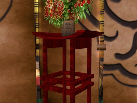 Second Life Marketplace - Japanese PLANT STAND + Pot & Flowers Kuwa Wood