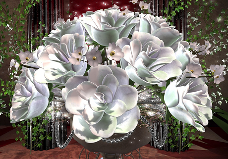 Second Life Marketplace - CJ Rose Bouquet White on Stand