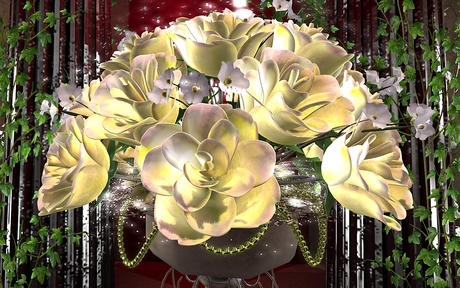 Second Life Marketplace - CJ Rose Bouquet Yellow on Stand