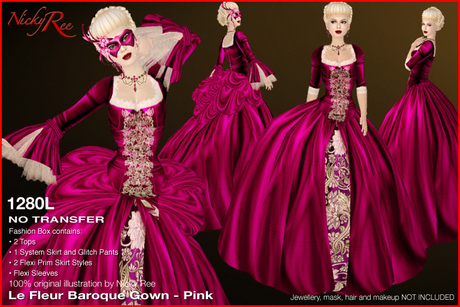 Second Life Marketplace - *DNR* Le Fleur Baroque Gown Pink