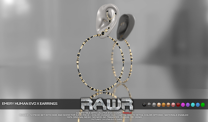 Second Life Marketplace - RAWR! Emery HUMAN FEMALE EvoX Earrings DEMO ...