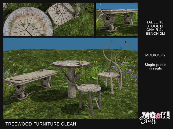 Second Life Marketplace - MOoH! Stuff Treewood furniture clean (Add)