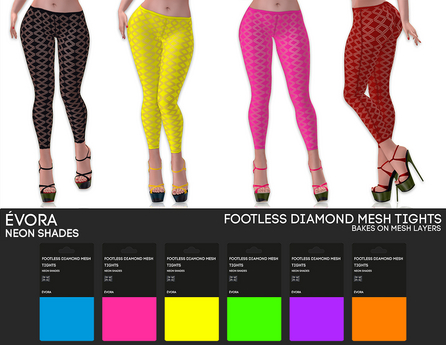 Second Life Marketplace - EVORA - Footless Diamond Mesh Tights - Neon ...