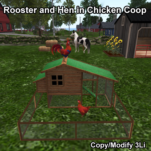Second Life Marketplace - Rooster and Hen in Chicken Coop with Sounds