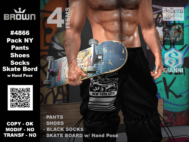 Second Life Marketplace - 4866 Pack Skate Board NY Pants Shoes Skate ...