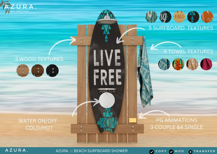 Second Life Marketplace - AZURA ::: BEACH SURFBOARD SHOWER- SUMMER ...