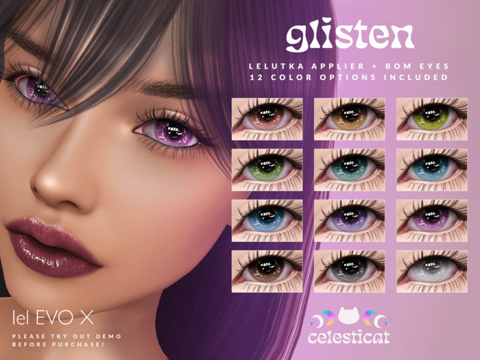 Second Life Marketplace - ☆Celesticat☆ - Glisten Eyes [LeL Evo X BOM ...