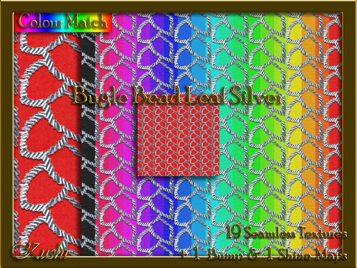 Second Life Marketplace - Bugle Bead Leaf Silver Seamless Texture Pack