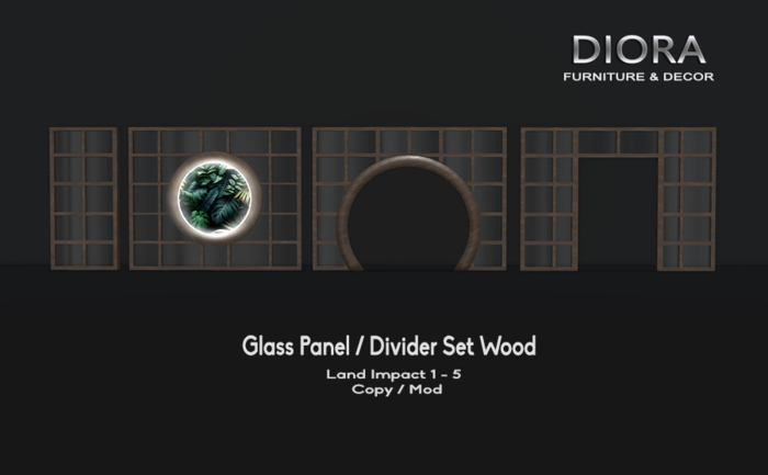Second Life Marketplace - DIORA Glass Panel Divider Set Wood