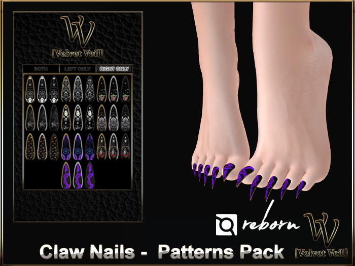 Second Life Marketplace - [VV] Claw Nails - Patterns - Reborn [Feet]