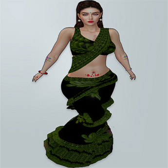 Second Life Marketplace - M Saree 40 Olive Green Thread Design