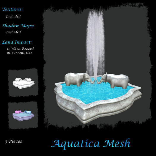 Second Life Marketplace - Aquatica Mesh - AM025733 Elephant Fountain